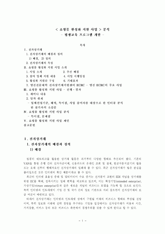 쇼핑몰활성화 지원사업 분석