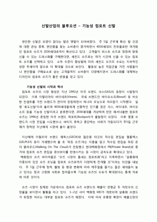기능성 컴포트신발의 블루오션과 브랜드별 향후 시장전망