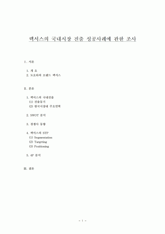 렉서스의 국내시장 진출 성공사례에 관한 조사