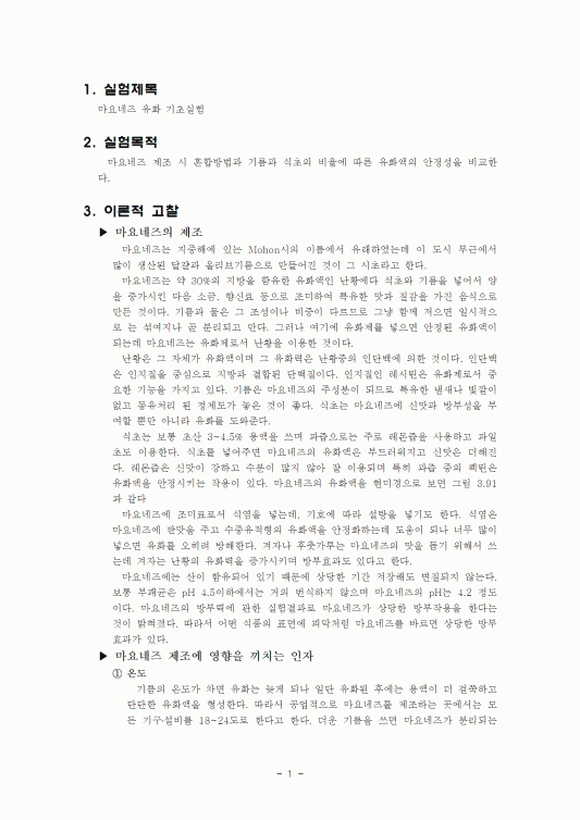 마요네즈 유화 기초실험