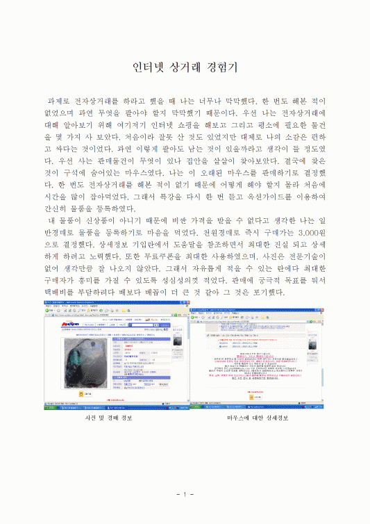 인터넷 상거래 경험기(옥션에서 실제판매)