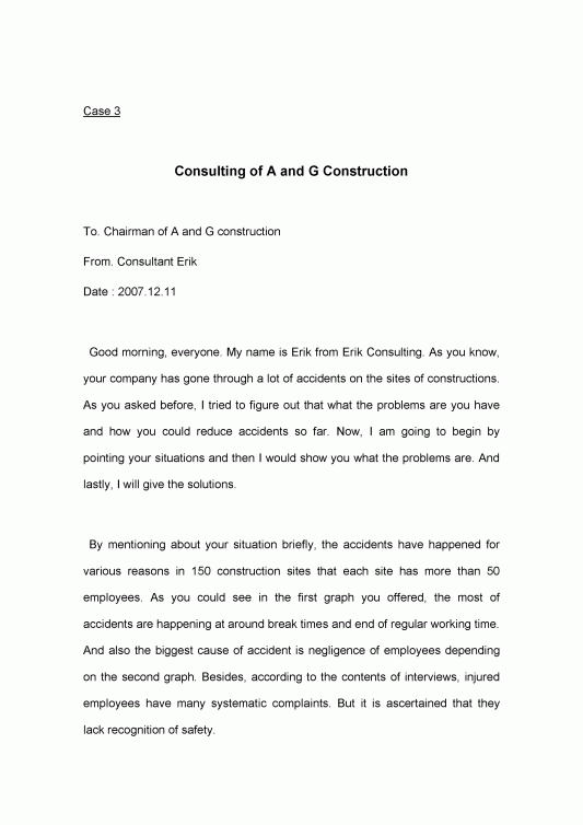 사업장 안전사고 대비 관련 영문 케이스 분석 프리젠테이션