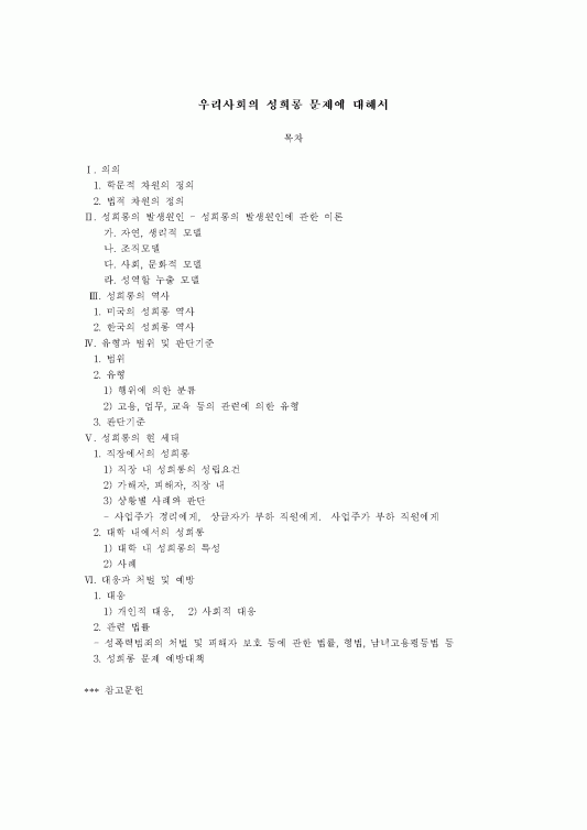 우리사회의 성희롱 문제에 대해서