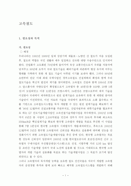 고속철도 기술 개념, 범위, 기술 체계 및 국내외 기술 개발 동향