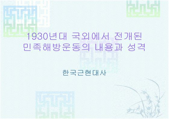 1930년대 국외에서 전개된 민족해방운동의 내용과 성격