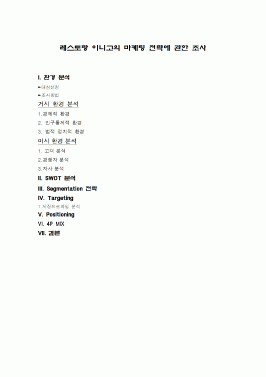 레스토랑 이니고의 마케팅 전략에 관한 조사