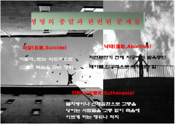 생명의  종말과  관련된  문제들  - 안락사, 낙태, 자살