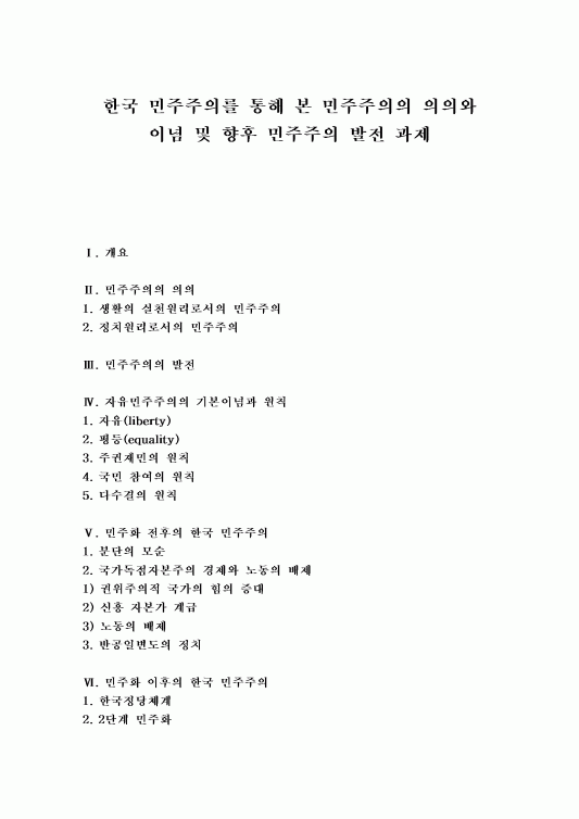[한국 민주주의][민주주의]민주주의의 의의, 민주주의 발전, 자유민주주의 기본이념,원칙, 민주화 전후 한국 민주주의, 민주화 이후 한국 민주주의, 민주주의 공고화, 그 지표로서 정당, 향후 민주주 발전과제 분석