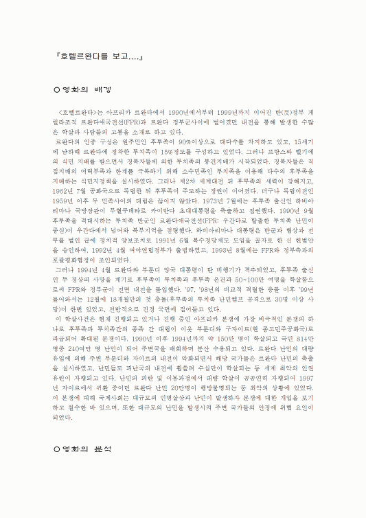 [영화감상문] 호텔르완다를 보고