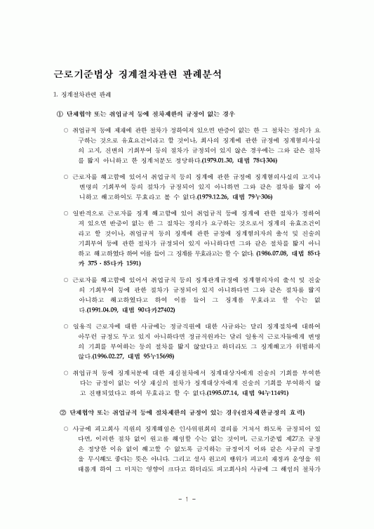 근로기준법상 징계절차관련 판례분석