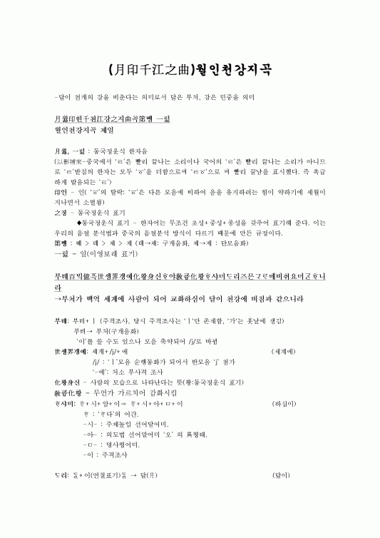 [인문과학] 월인천강지곡(月印千江之曲) 원문해석