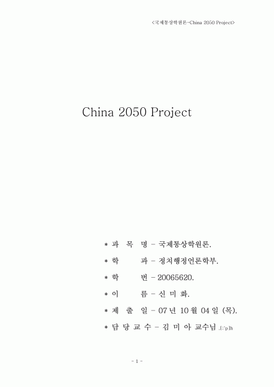 [독후감/서평/요약] china 2050 project