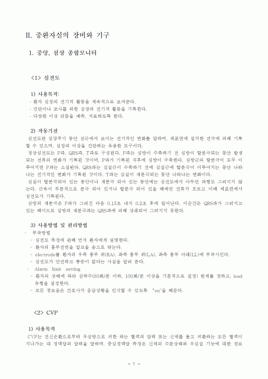 중환자실 장비와 기구
