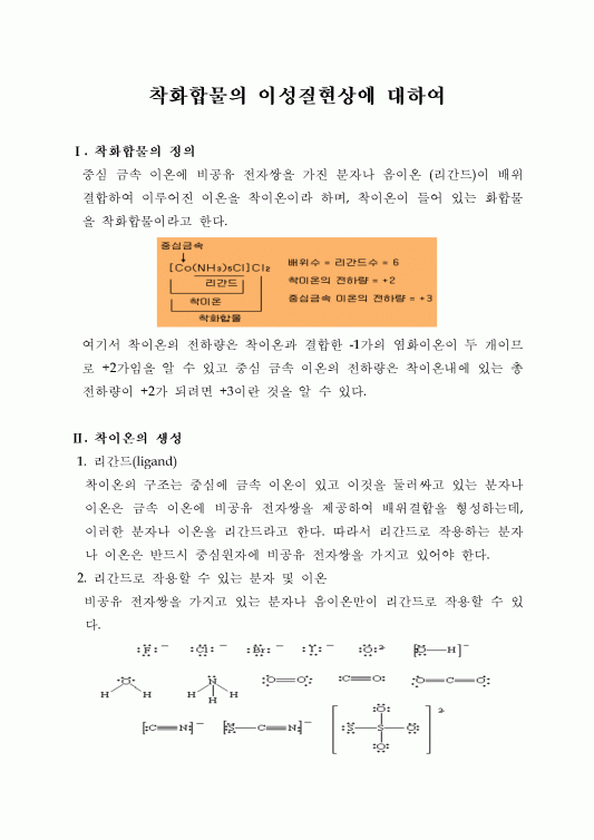 착화합물의 이성질현상에 대하여