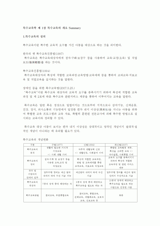 특수교육학(제 3개정판,김영욱 외 7인) 1장 써머리