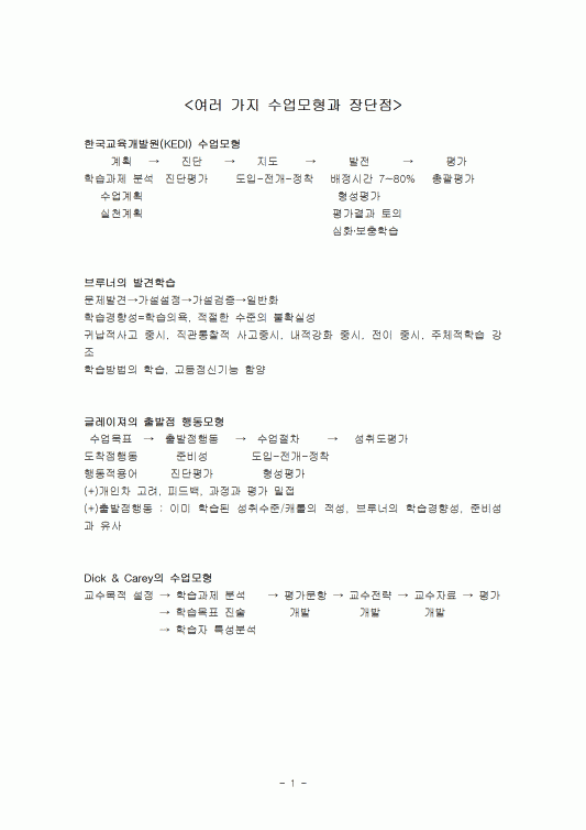 여러 가지 수업모형과 장단점