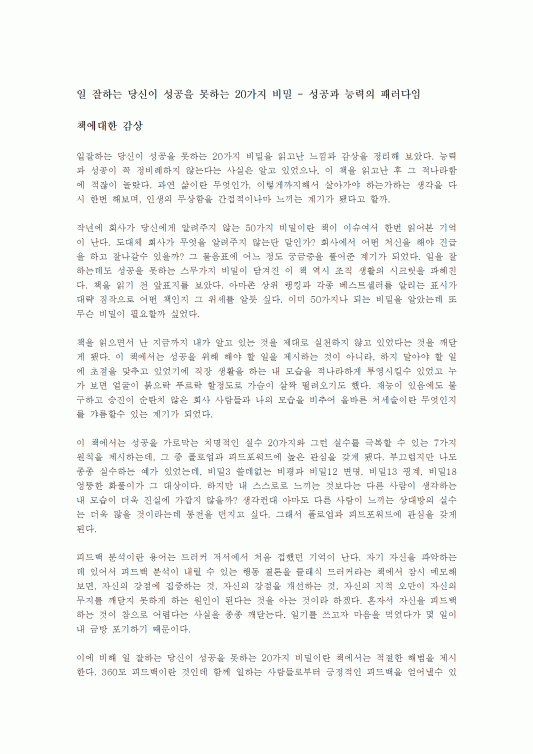 일 잘하는 당신이 성공을 못하는 20가지 비밀 - 성공과 능력의 패러다임