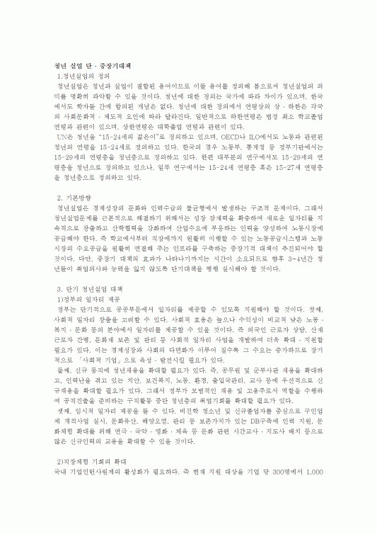 청년실업 단 중장기 대책