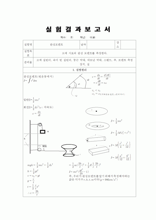 물리실험 결과 리포트 4. 관성모멘트