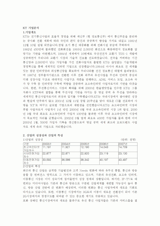 KT 재무분석과 기업분석
