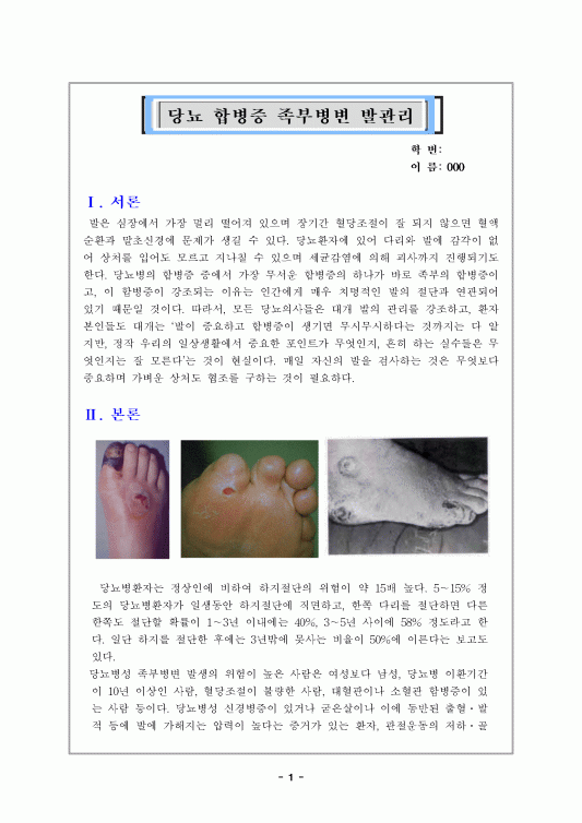 당뇨 합병증 족부병변 발관리