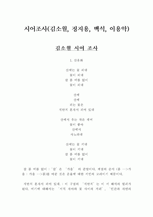 시어조사(김소월, 정지용, 백석, 이용악)