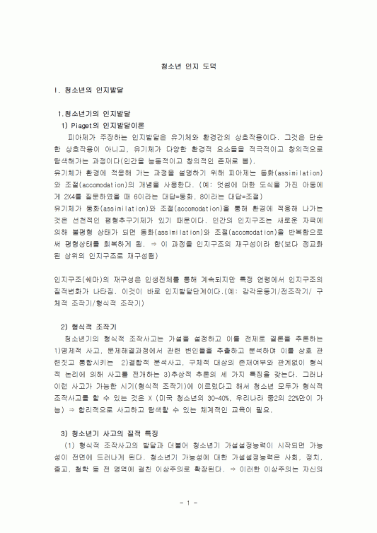 청소년의인지,도덕발달