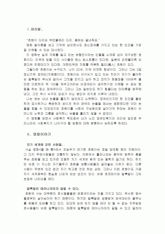말아톤 감상문 초원이 다리는 백만불짜리 다리, 몸매는 끝내줘요