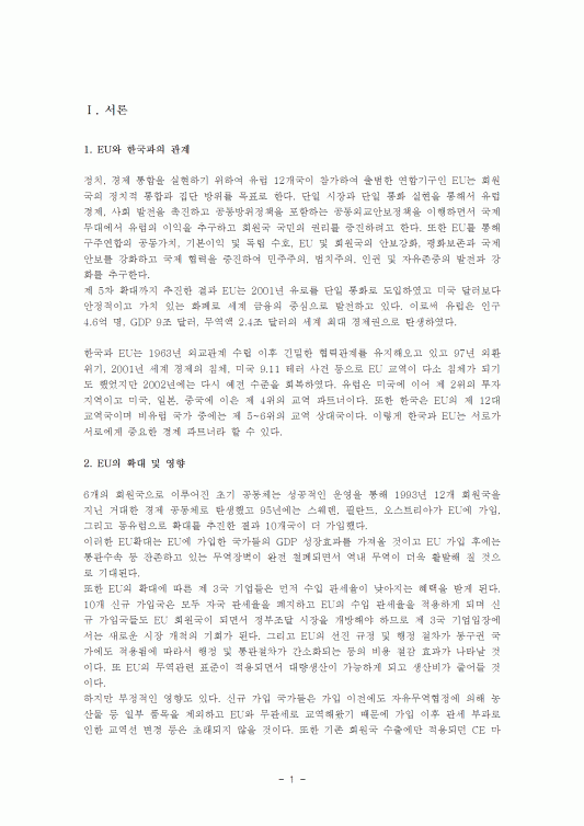 (주)한국 전자의 EU시장 진입 방식 및 유형
