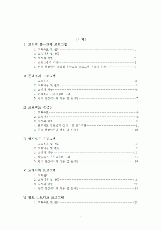 영유아 보육 프로그램의 종류