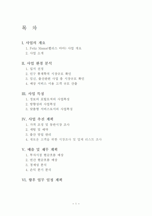 Feliz Mama 프리미엄 임산부 플래닝 사업계획서
