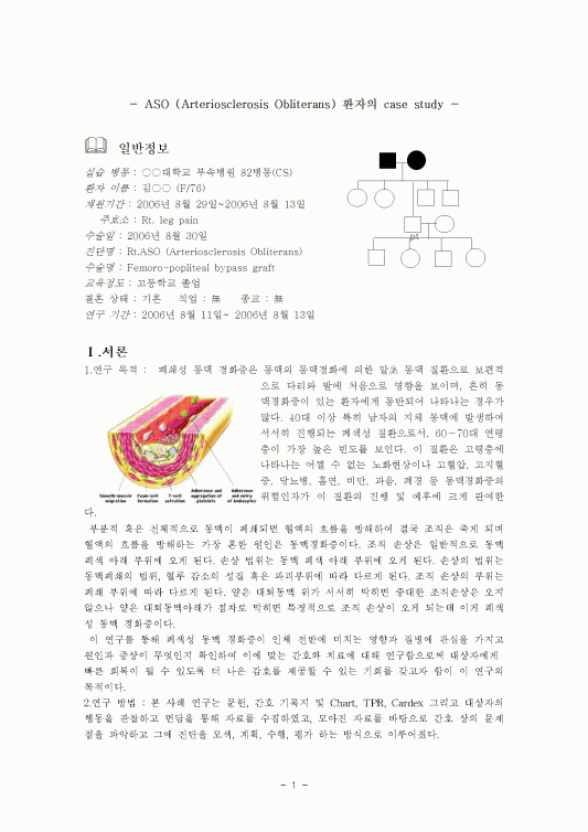 ASO (Arteriosclerosis Obliterans) 환자의 case study