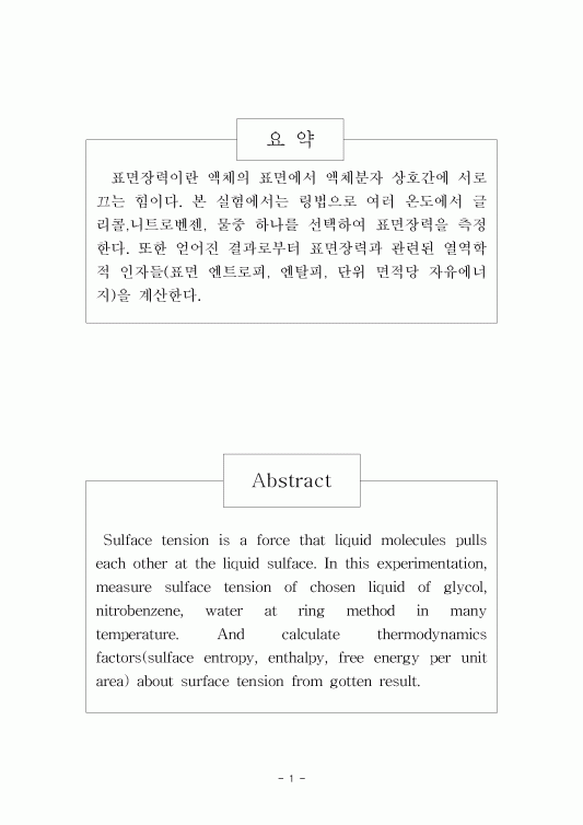 물리화학1 표면장력 실험 예비 레포트