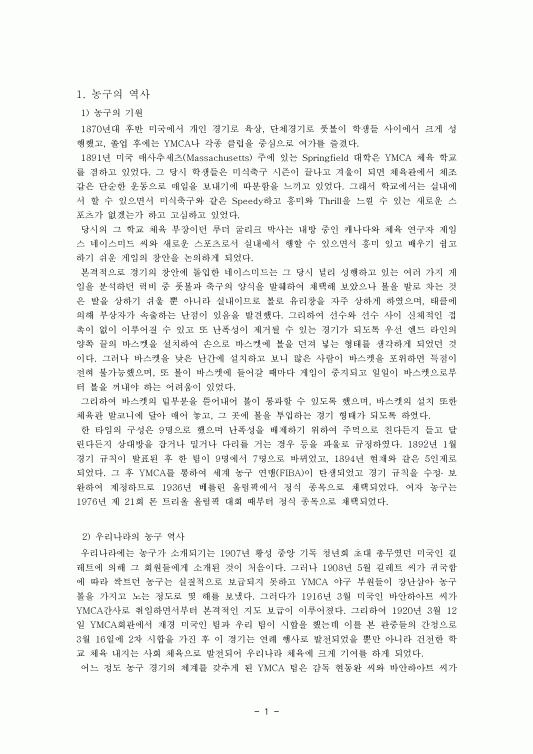농구의 역사와 규칙 및 경기방법
