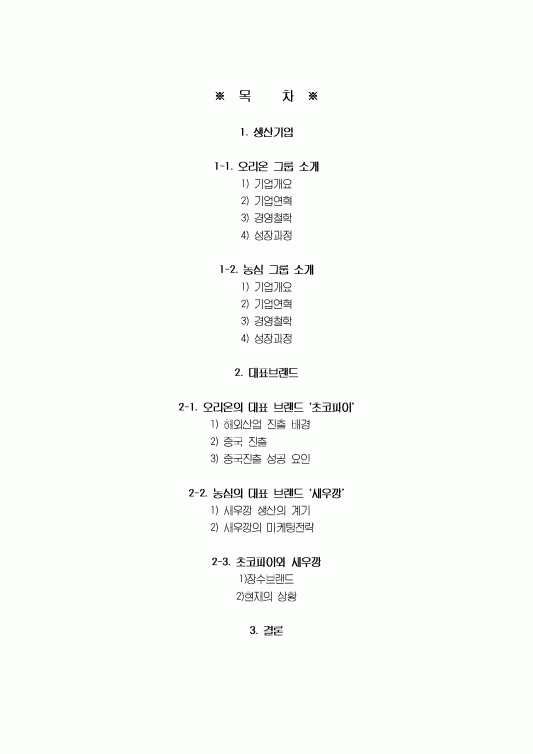 초코파이와 새우깡의 마케팅전략