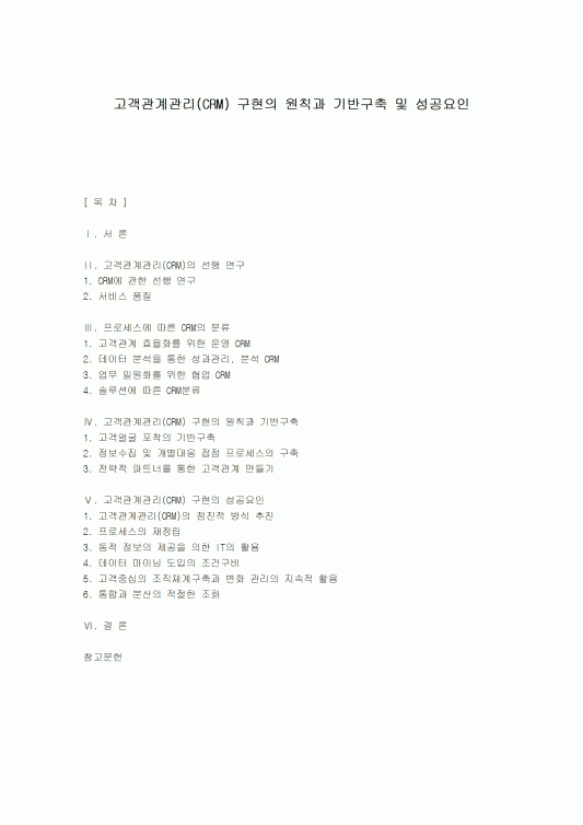 고객관계관리(CRM) 구현의 원칙과 기반구축 및 성공요인
