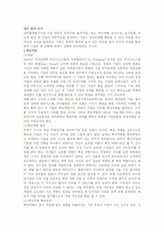 핵심역량과 가치사슬분석-내부환경분석-