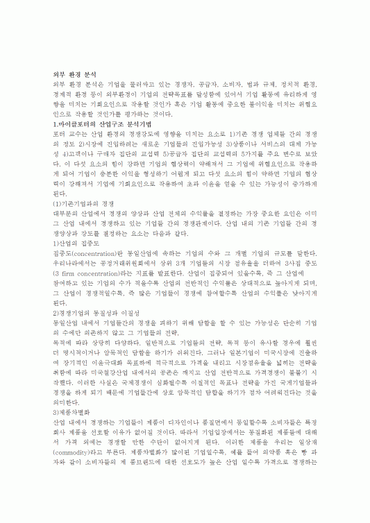 외부환경분석과 포터의 산업구조분석