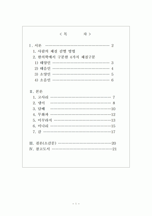 사상의학과 농산물