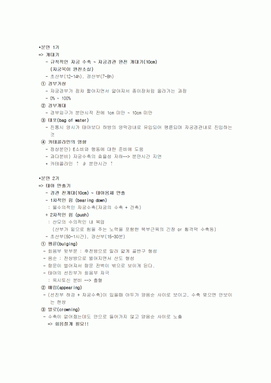 분만4기 과정 및 분만에 영향주는 요소