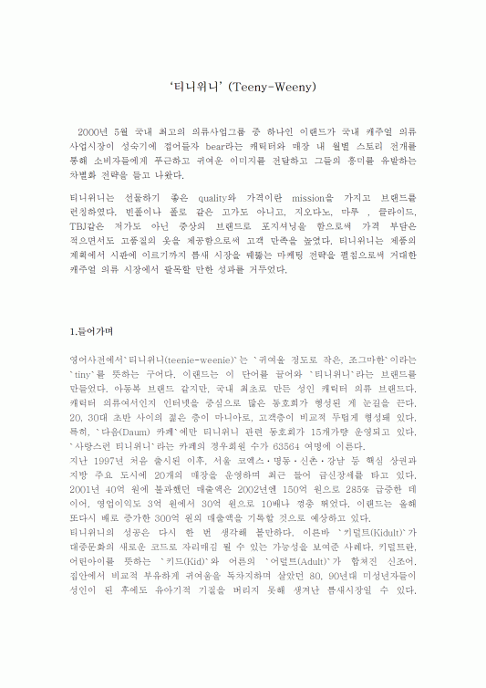 [마케팅조사론]캐쥬얼 티니위니 마케팅전략 및 성공요인 분석