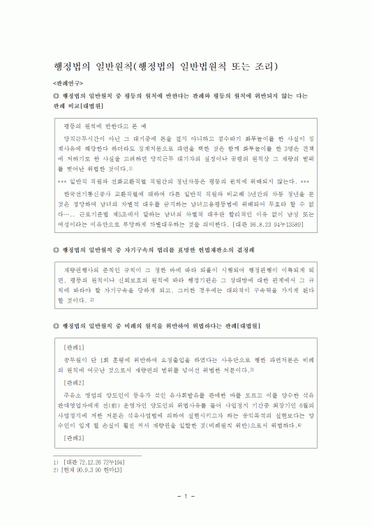 행정법의 일반법원칙(조리) 판례모음