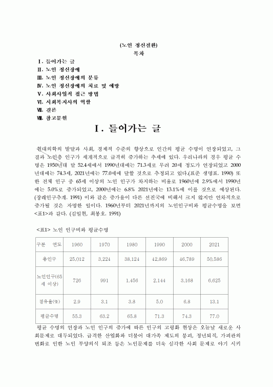 노인 정신질환, 노인정신장애에 대하여