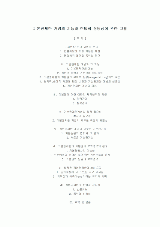 [헌법학]기본권제한 개념의 기능과 헌법적 정당성에 관한 고찰