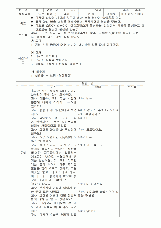 [유아과학/지구와환경]-미니화산만들기