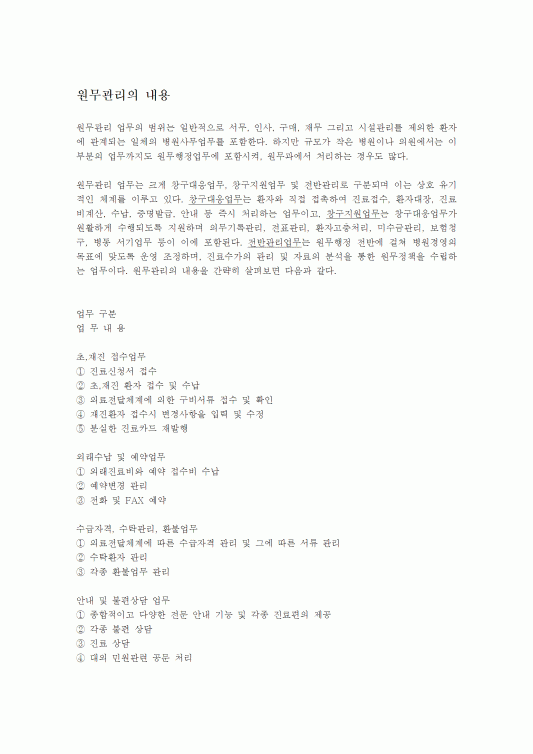 원무행정관리자의 역할