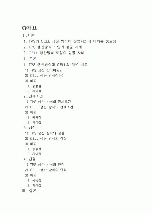 도요타 생산방식(TPS)와 CELL생산 방식의 비교 연구