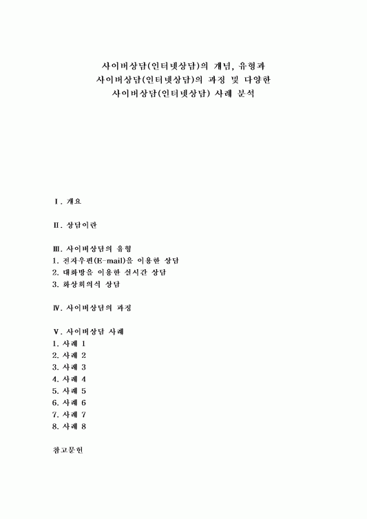 [사이버상담][인터넷상담]사이버상담(인터넷상담)의 개념, 유형과 사이버상담(인터넷상담)의 과정 및 다양한 사이버상담(인터넷상담) 사례 분석(사이버상담 유형, 사이버상담 과정, 사이버상담 사례)