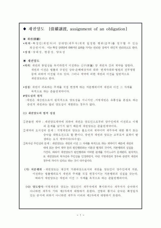 채권양도 레포트 자료