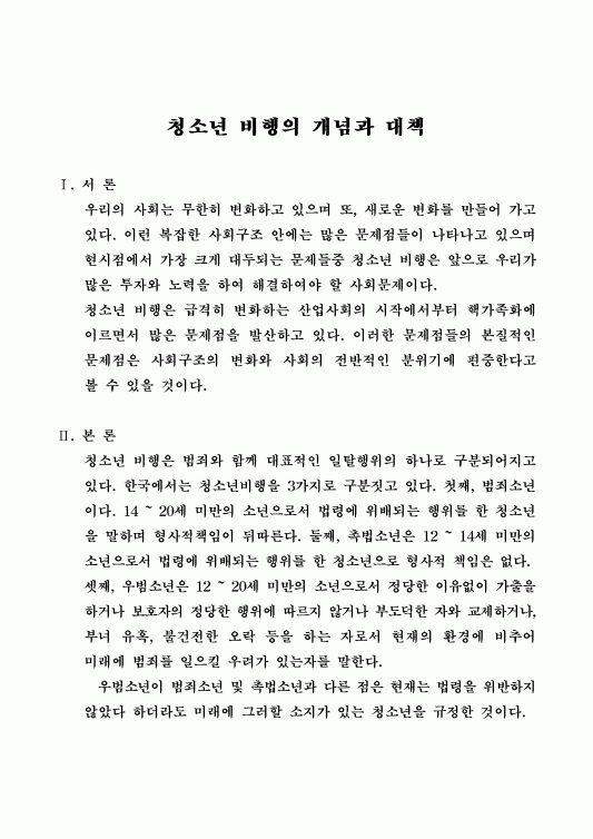 청소년 비행의 개념과 대책방법